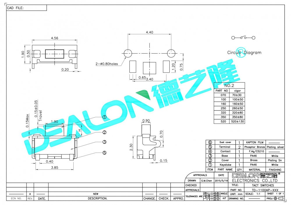 DEALON TD-1100AP-250 technical drawing