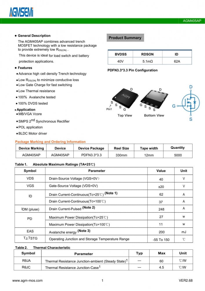 AGM405AP datasheet page 1