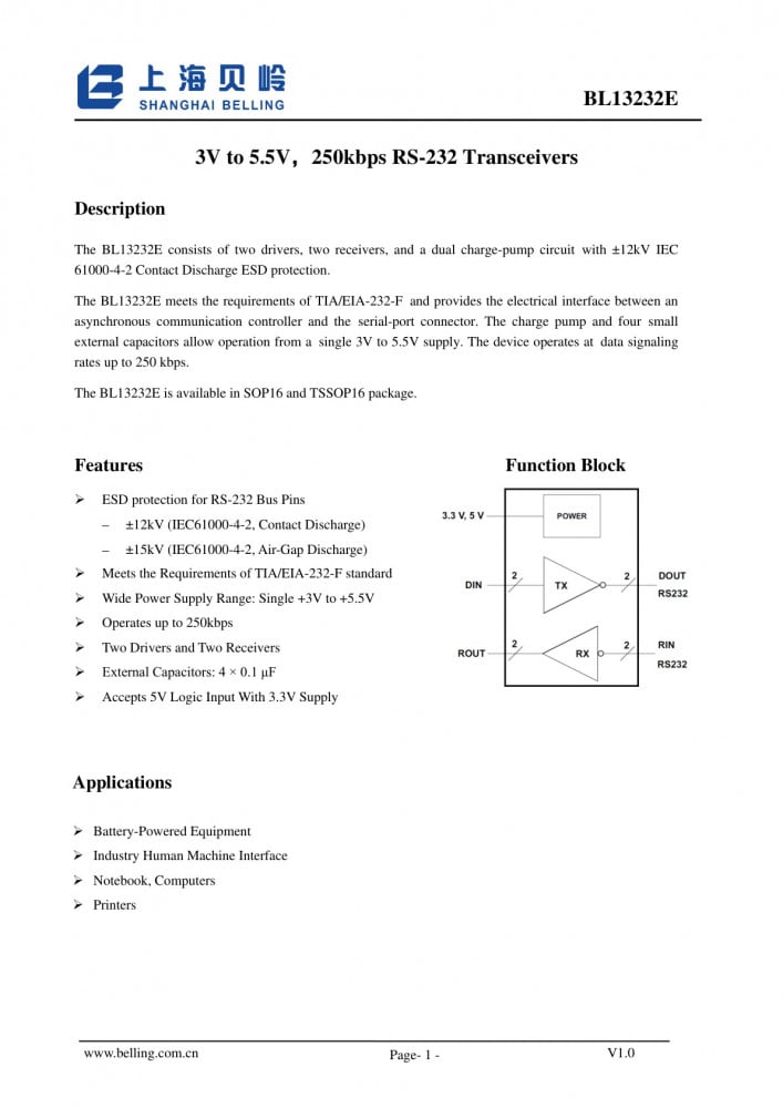 BL13232E datasheet page 1