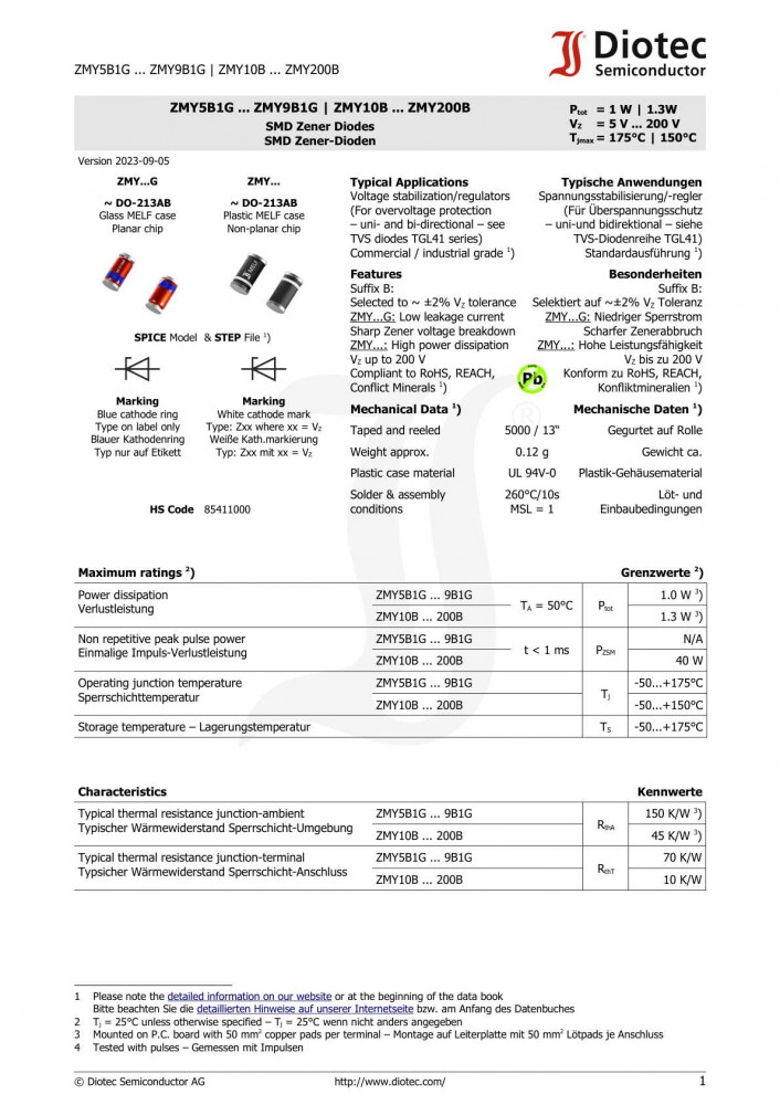 DIOTEC ZMY series datasheet page 1
