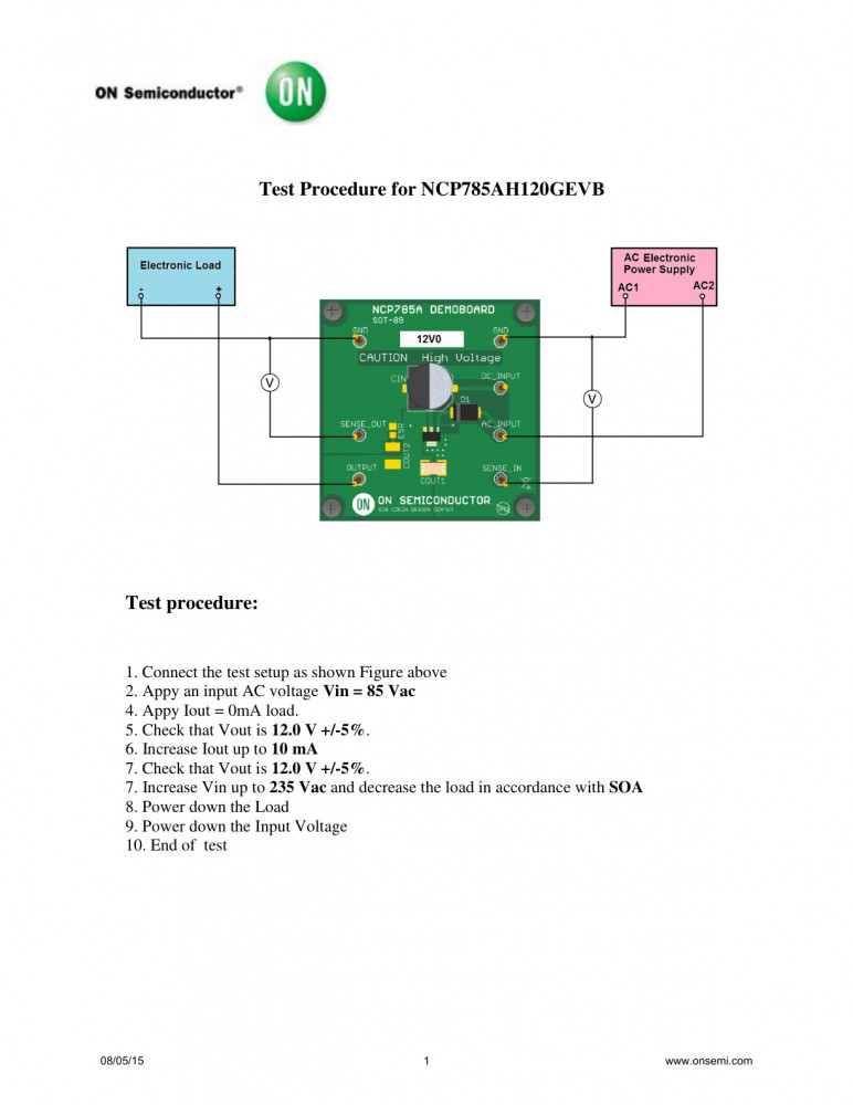 NCP785AH120GEVB test procedure document page