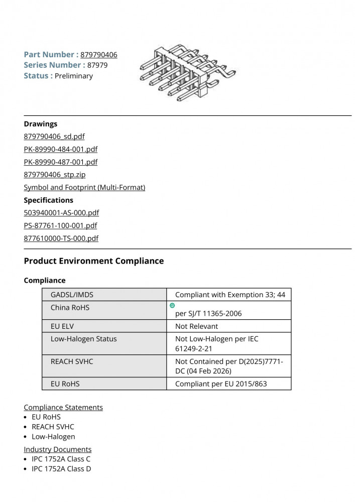 MOLEX 879790406 technical document preview, page 1