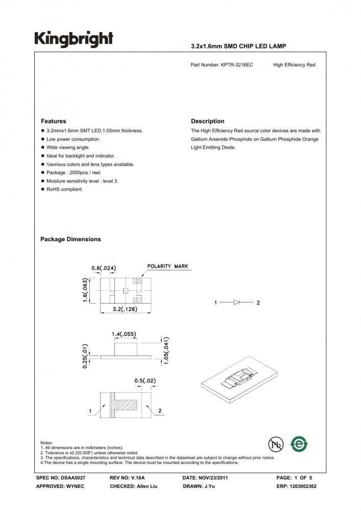 KPTR-3216EC technical document page 1