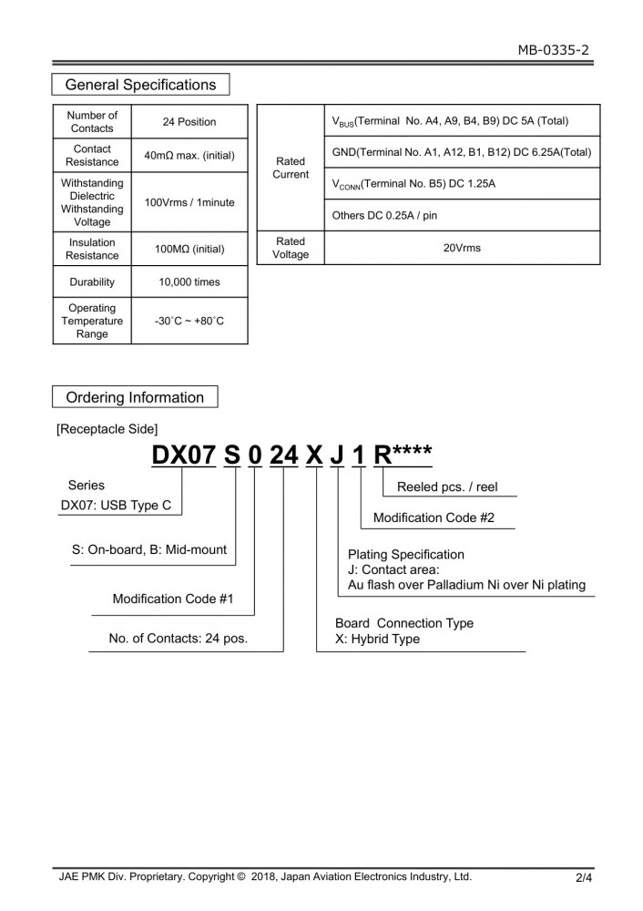 JAE DX07 product document page 2