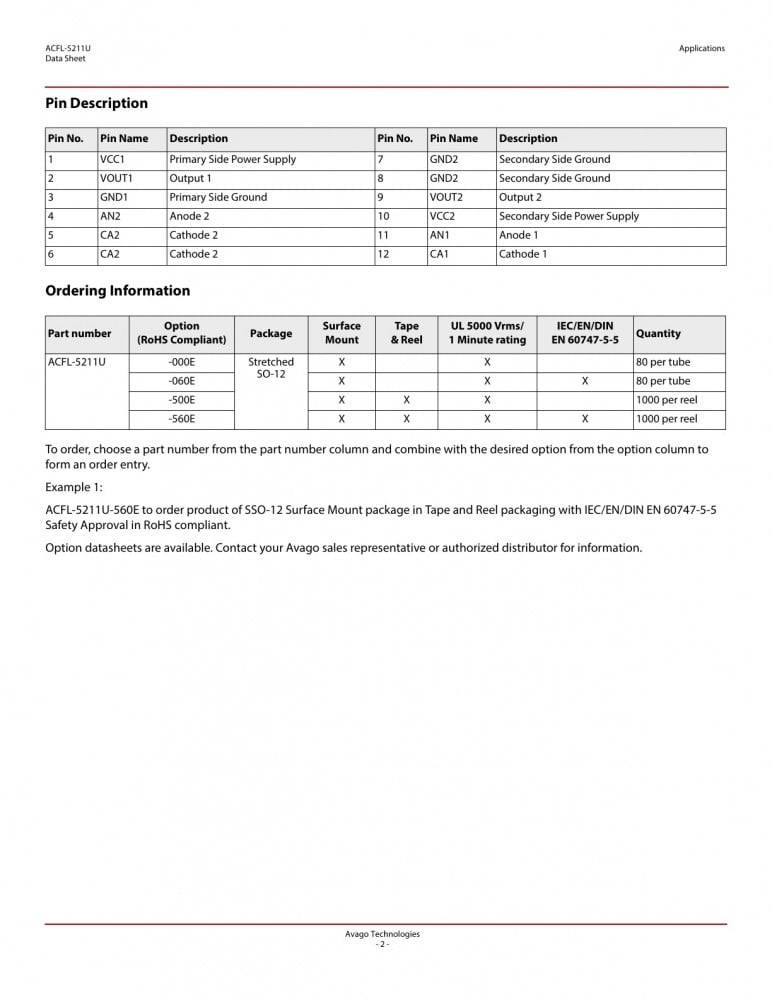 ACFL-5211U datasheet page 2
