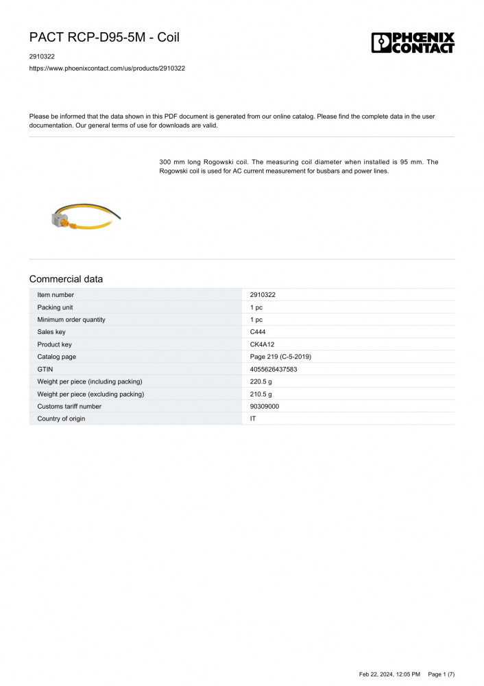 Phoenix Contact 2910322 technical document page 1