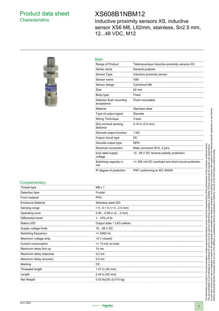 XS608B1NBM12 technical document page 1
