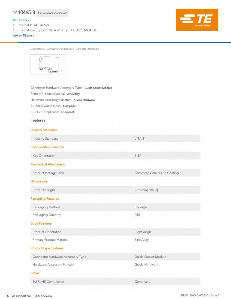 TE Connectivity 1410465-8 technical document page 1