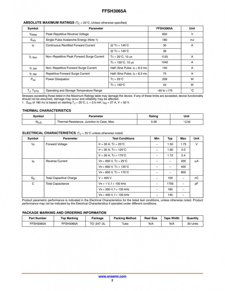FFSH3065A datasheet page 2