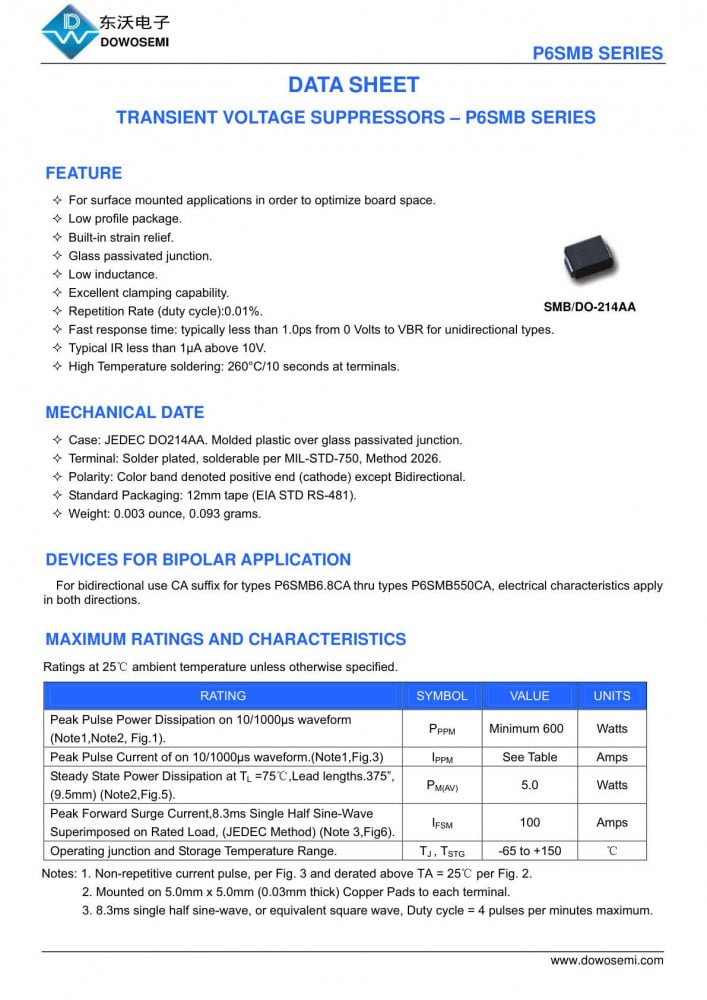P6SMB series datasheet page 1