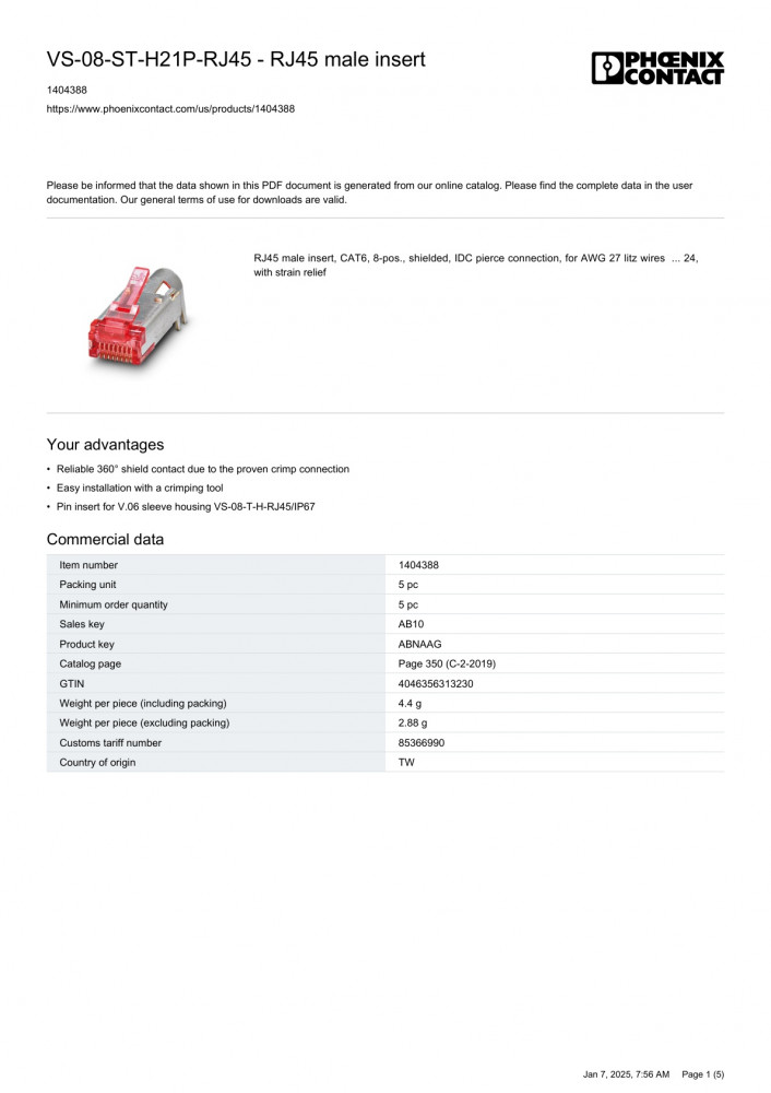 Phoenix Contact 1404388 technical document page 1