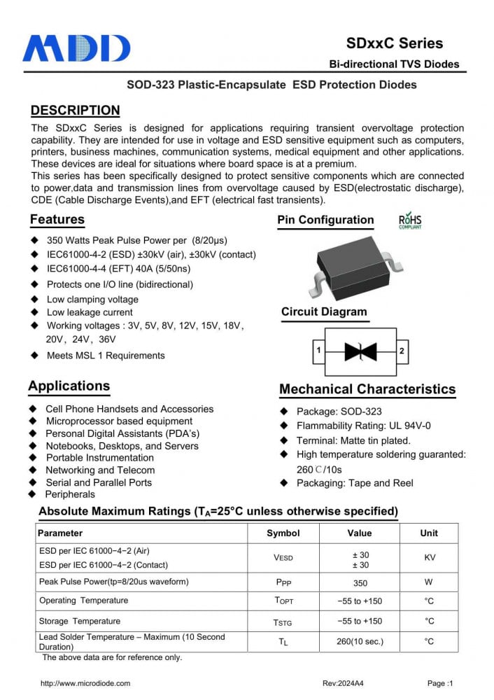MDD SD05C datasheet page 1