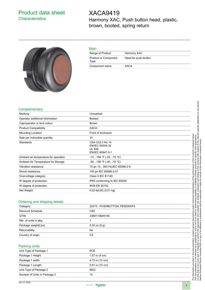 XACA9419 technical document page 1