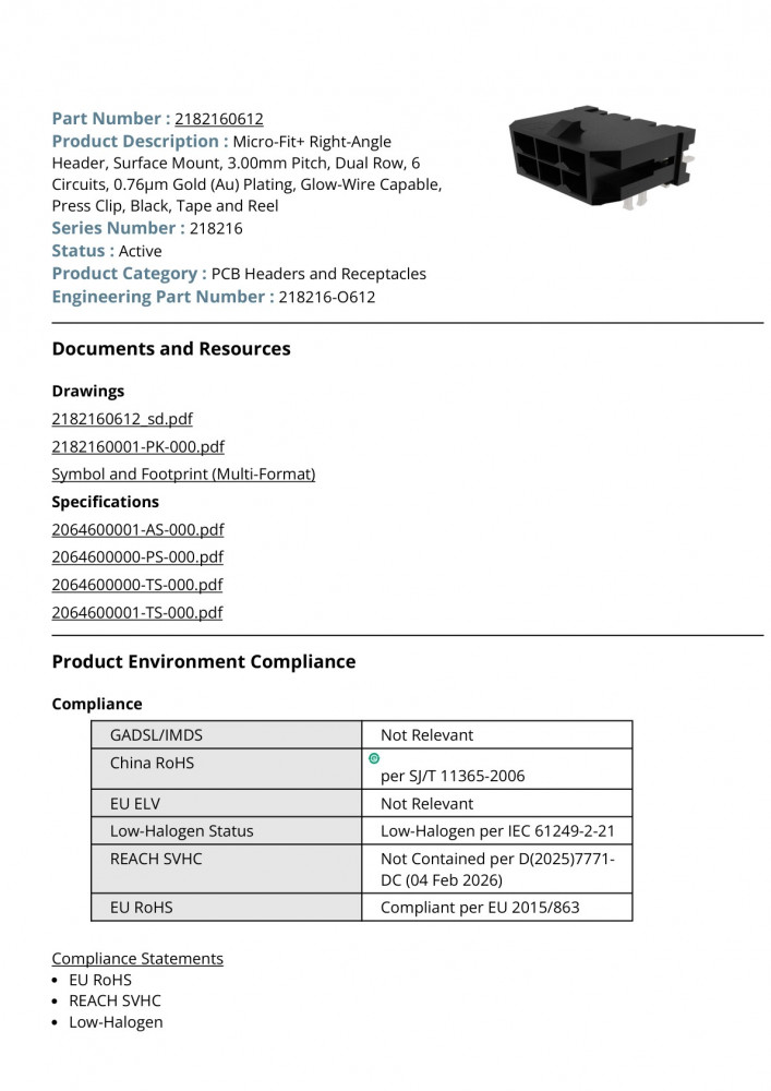 Technical document page 1 for product 2182160612