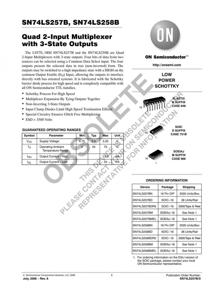 SN74LS258BDR2 datasheet page 1