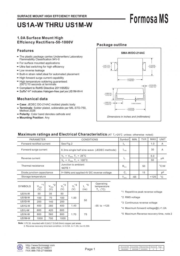FMS US1M-W datasheet page 1