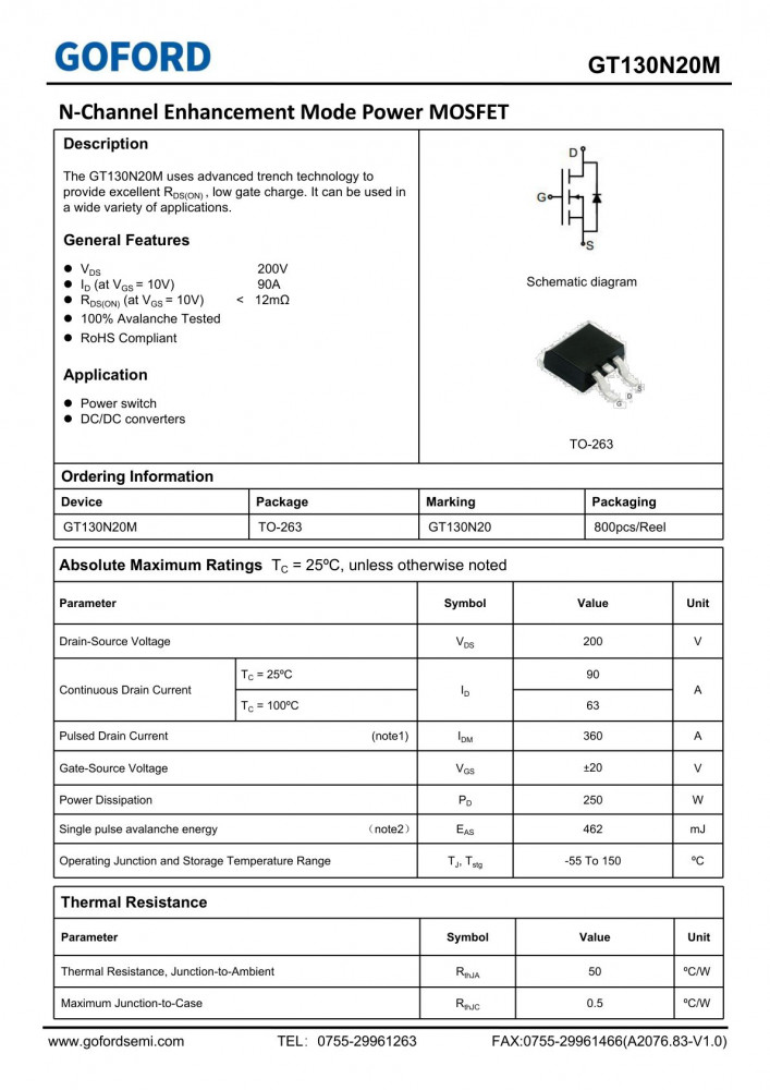 GT130N20M datasheet page 1