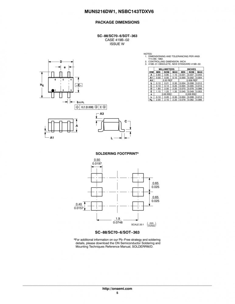 MUN5216DW1T1G datasheet page 5