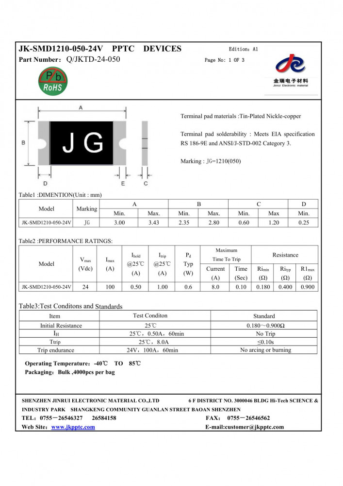 JK-SMD1210-050-24V datasheet page 1