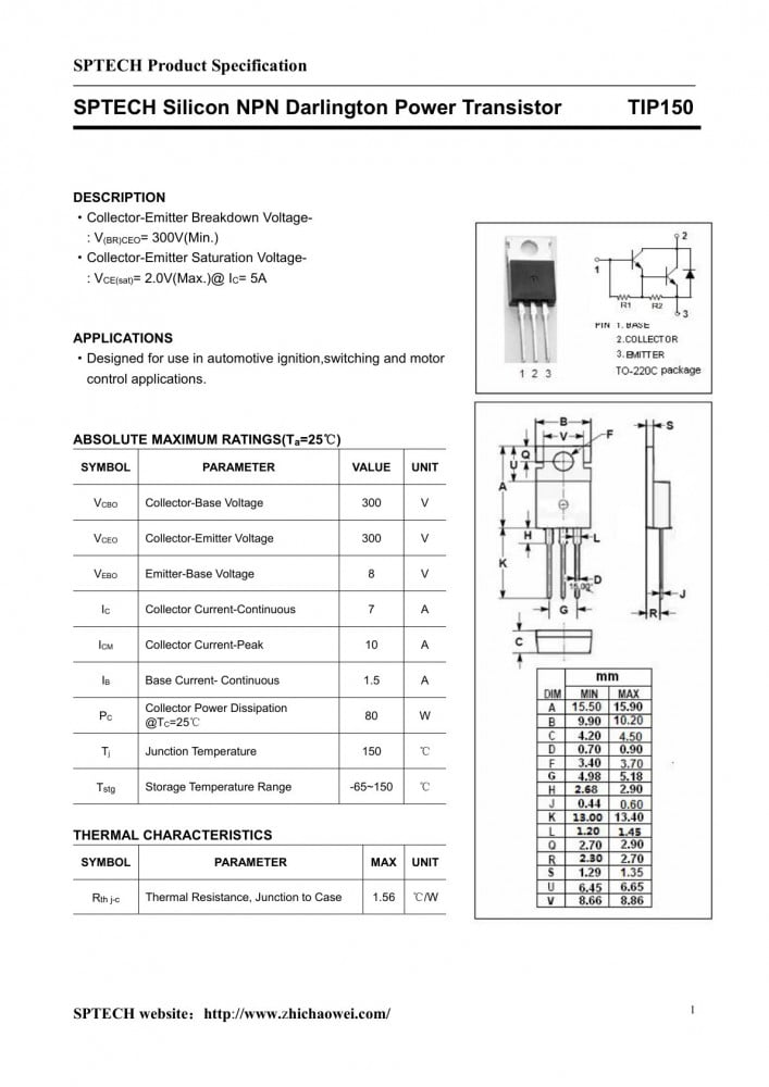 TIP150 datasheet page 1