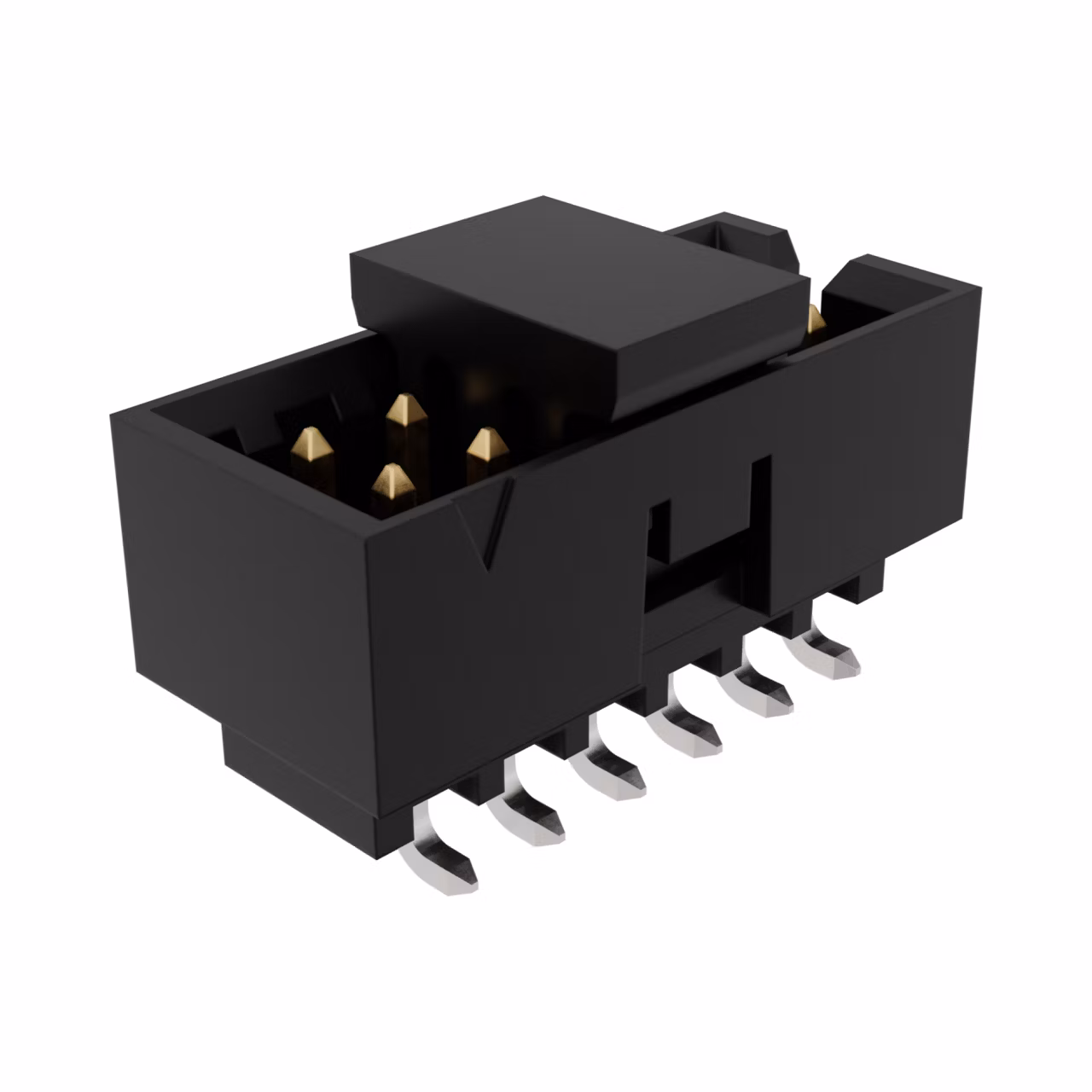 2.00mm Pitch, Milli-Grid PCB Header, Dual Row, Vertical, Surface Mount, Shrouded, 6 Circuits, 0.38µm Gold (Au) Plating, Dual Side Slots, with Pegs, with Cap, Tape and Reel