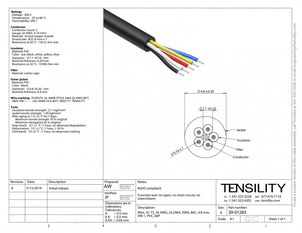 Tensility 30-01283 cable specification drawing