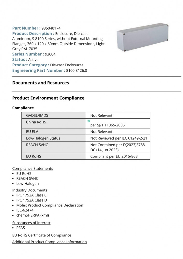936040174 product document image, page 1