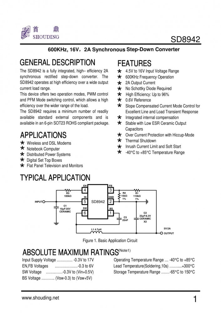 SD8942 datasheet page 1