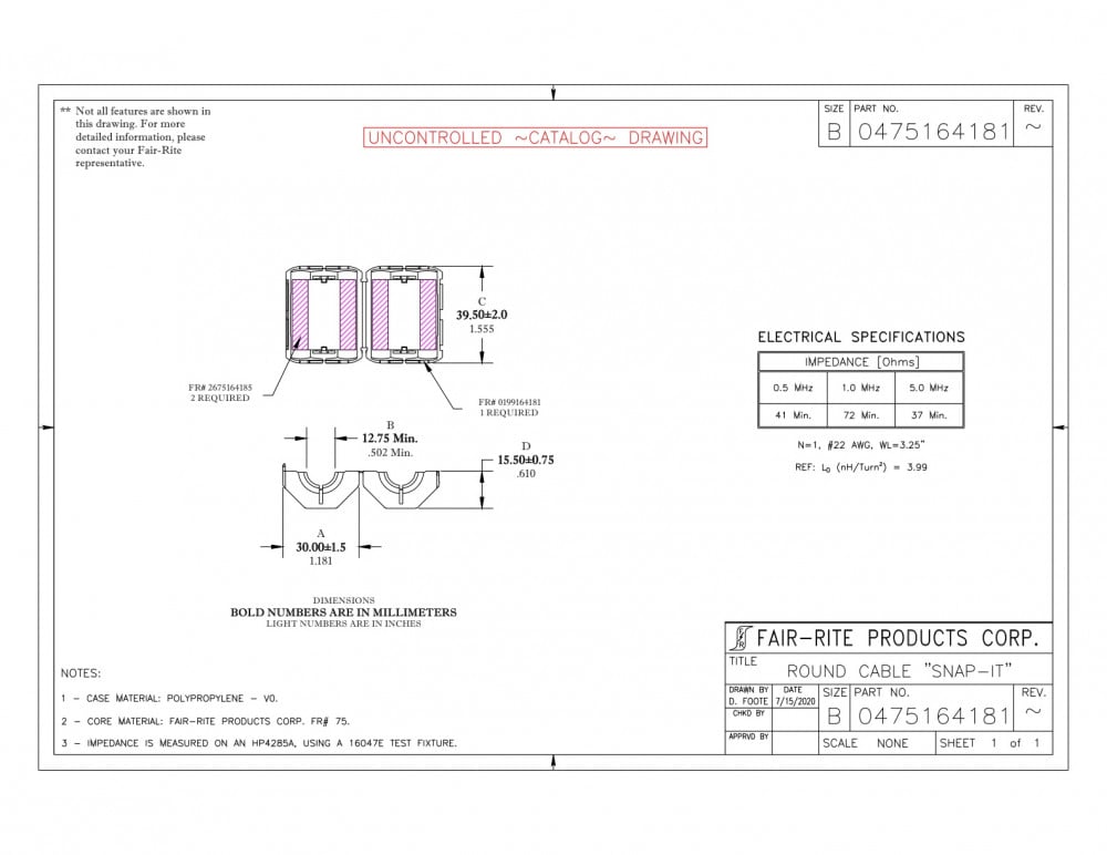 Fair-Rite 0475164181 technical drawing preview