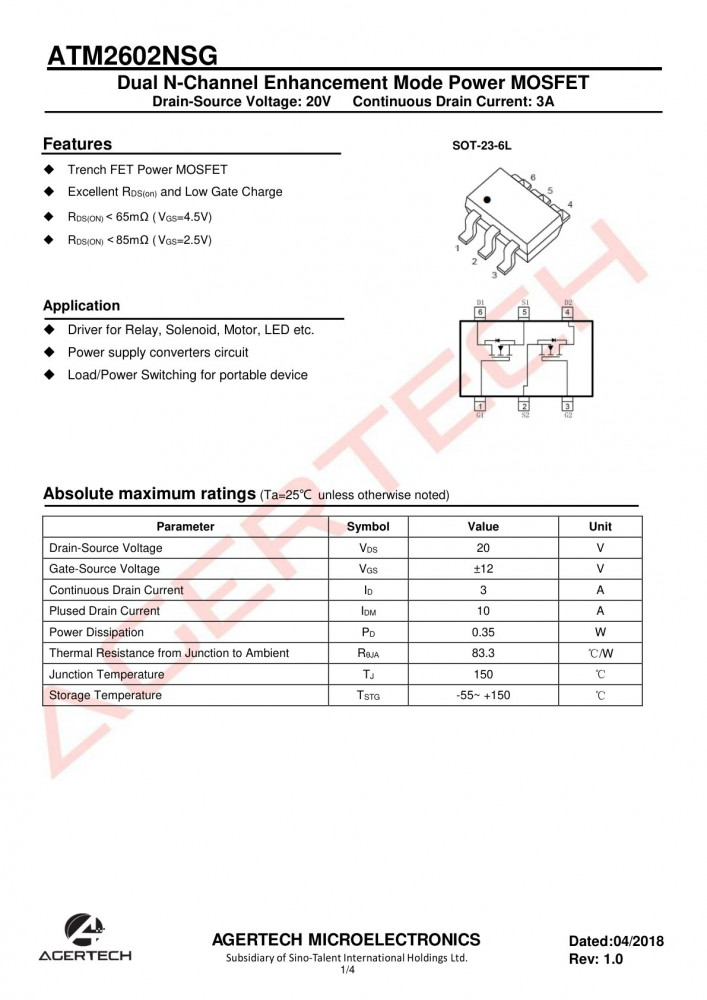 ATM2602NSG datasheet page 1