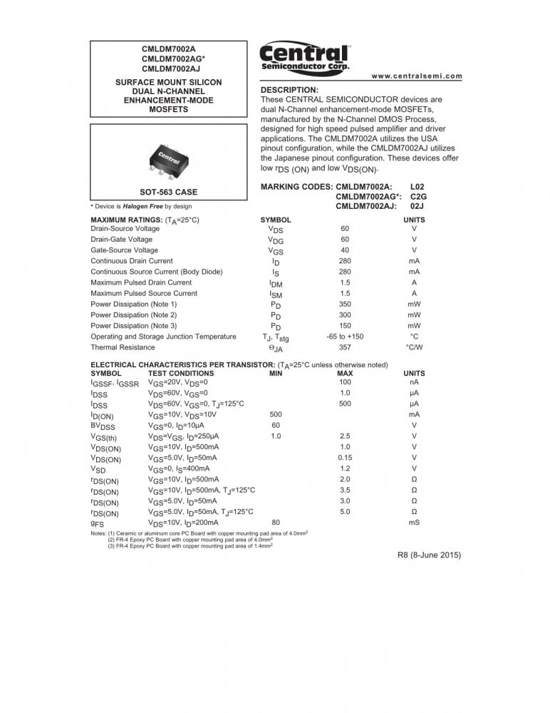 CMLDM7002AG TR PBFREE datasheet page 1