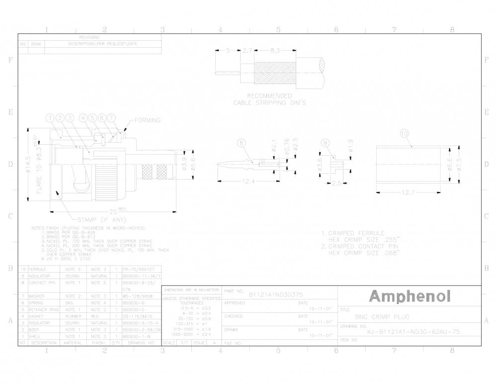 Amphenol B1121A1-ND3G-3-75 technical document preview