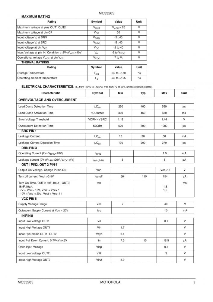 MC33285D technical document page 2