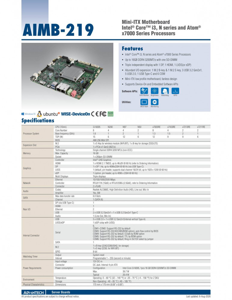 AIMB-219 product documentation preview, page 1