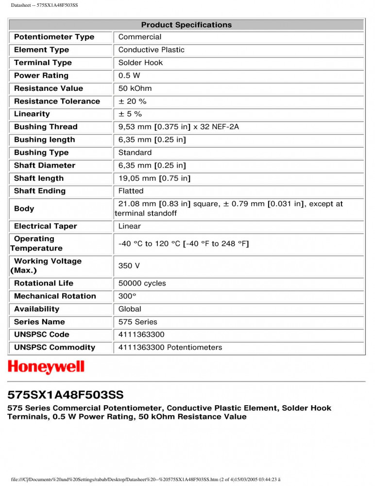 Honeywell 575SX1A48F503SS document page 2