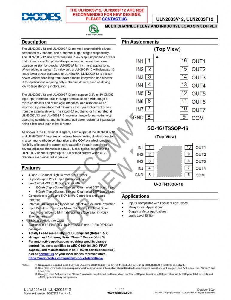 ULN2003F12FN-7 datasheet page 1