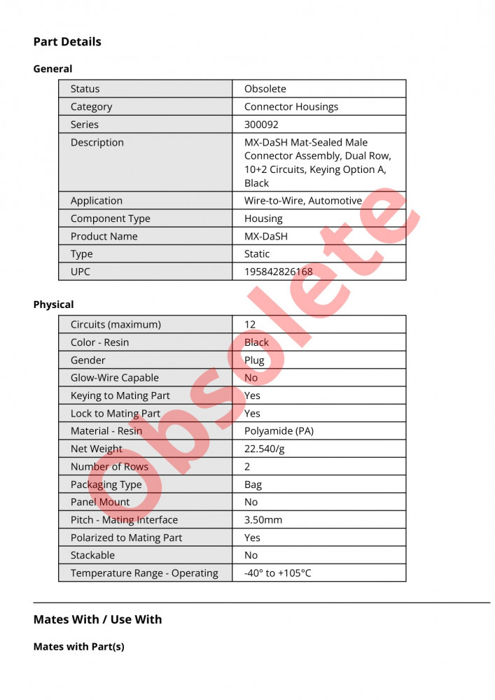 Technical document image 2 for MOLEX 3000920001