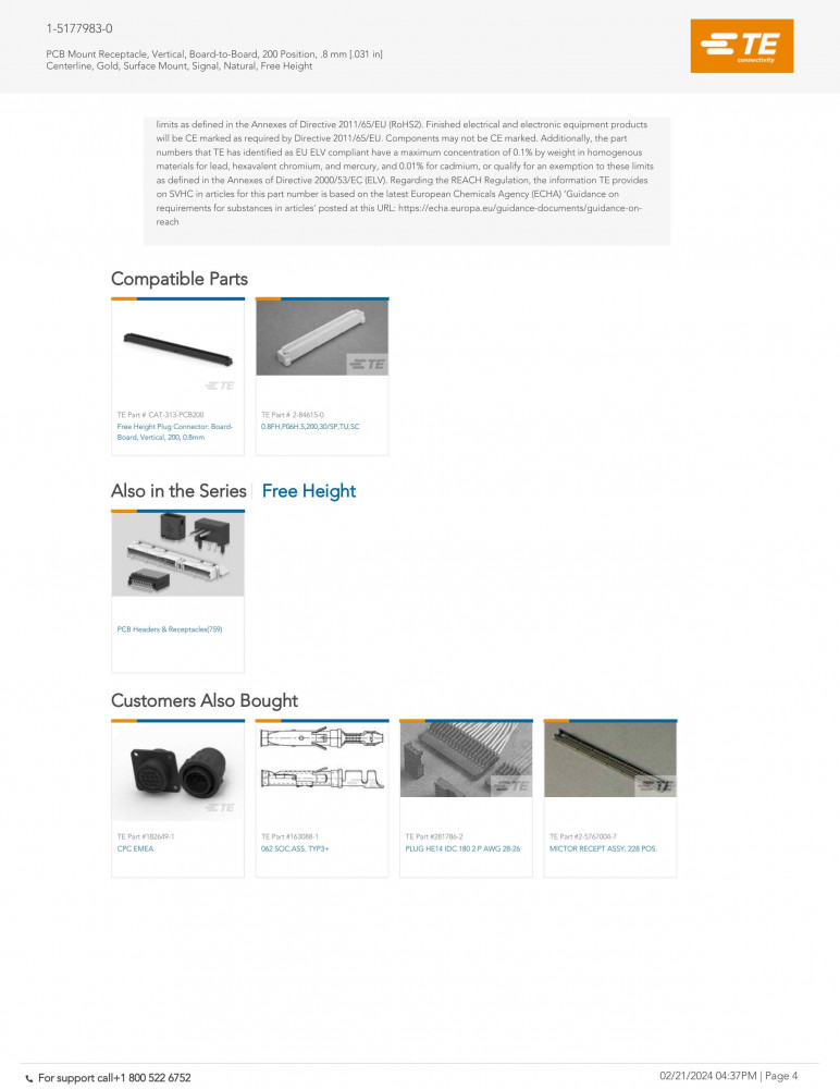 TE Connectivity product document page 4