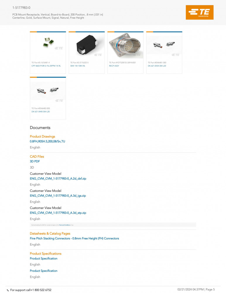 TE Connectivity product document page 5