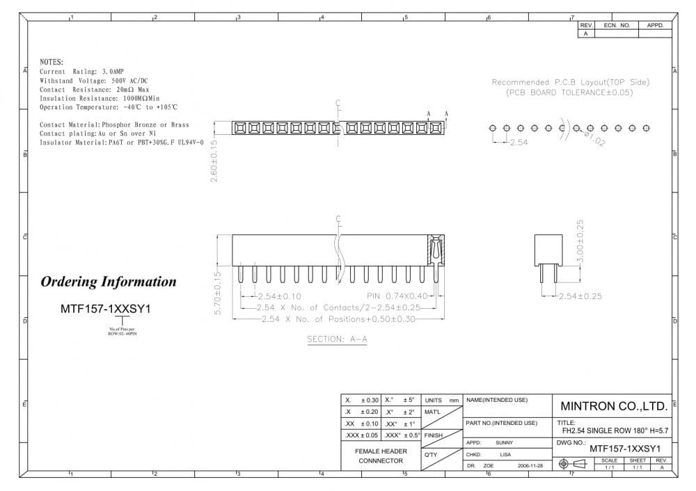 MINTRON MTF157 connector drawing preview