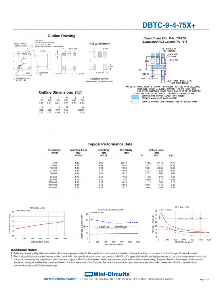DBTC-9-4-75X+ technical document page 2