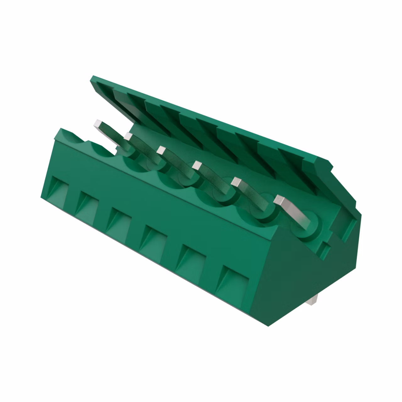 5.00mm Pitch Eurostyle 45° Angle PCB Header, Open Ends, 6 Circuits, Green for sale