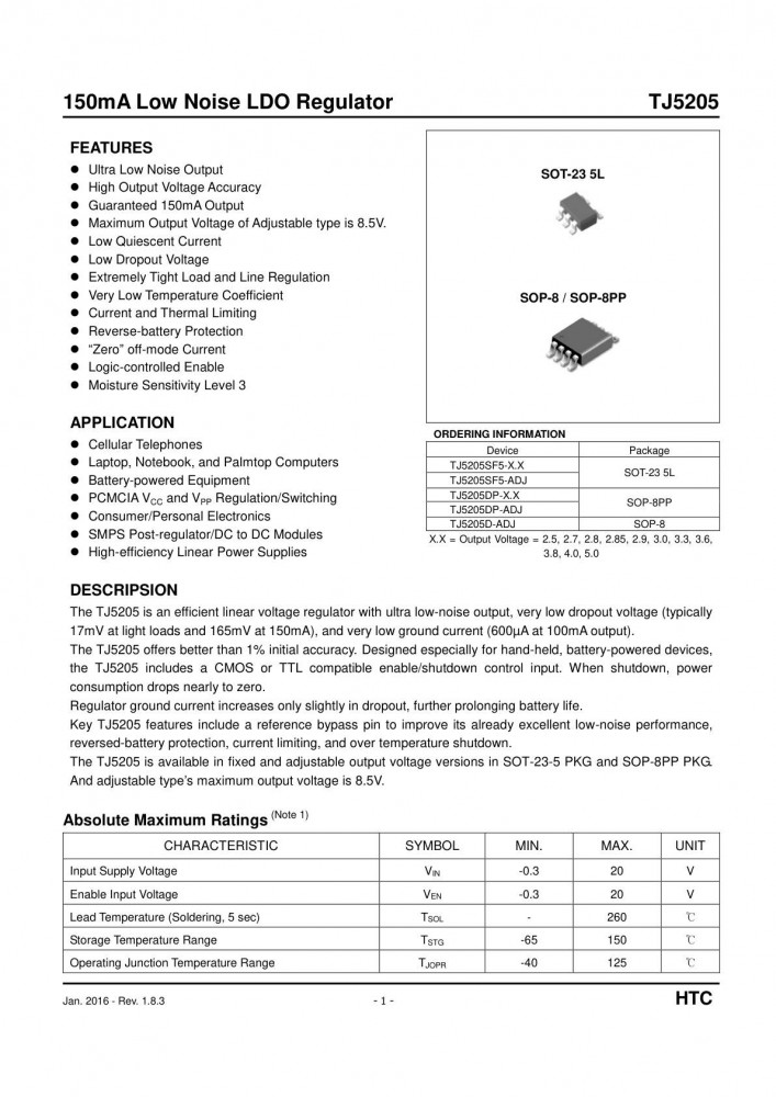 TJ5205 datasheet page 1