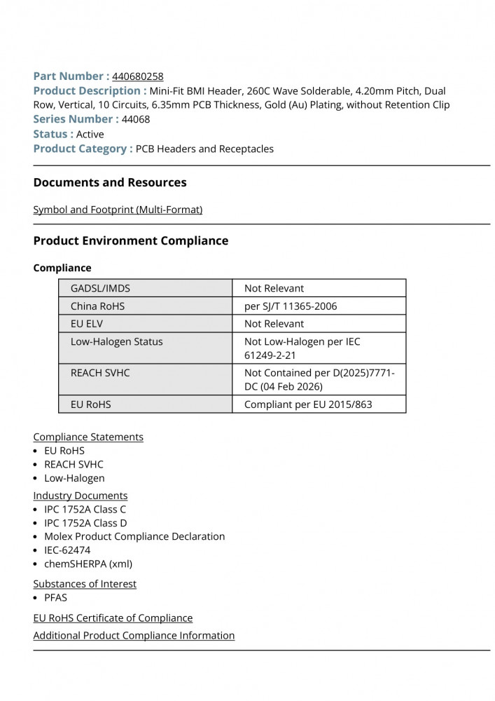 Technical document page 1 for Molex 440680258