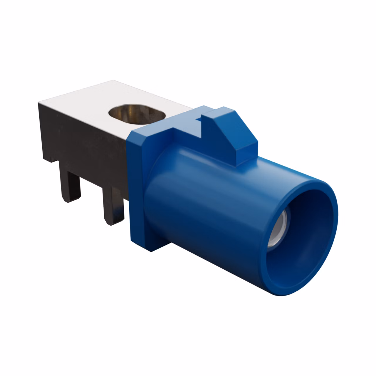 FAKRA Jack, Right-Angle, PCB Receptacle, Through Hole, Die Cast Body, Tin (Sn) Plated, Pin in Paste, Keying Code Z, Water Blue, Tray, 50 Ohms for sale