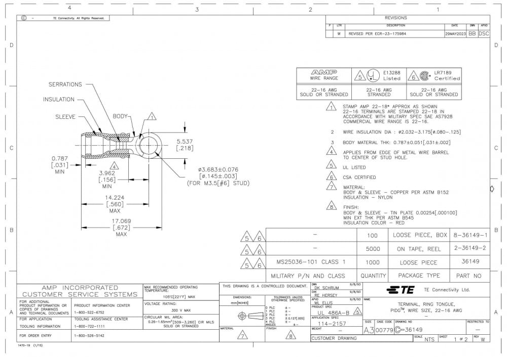 TE Connectivity 2-36149-5 controlled drawing page 1