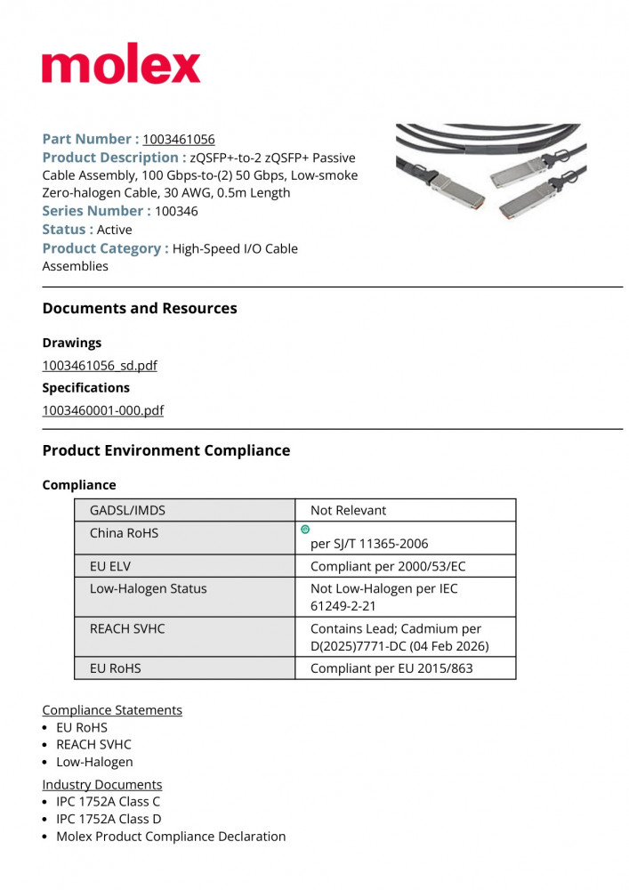 MOLEX 1003461056 technical document page 1