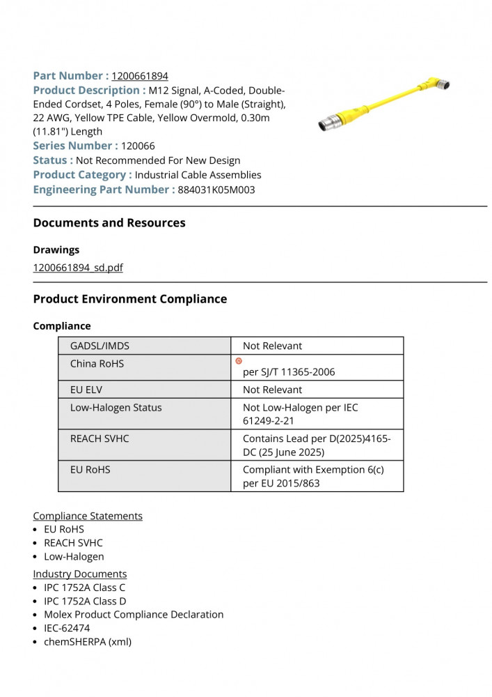 Molex customer drawing, page 1
