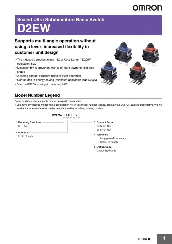 OMRON D2EW datasheet page 1