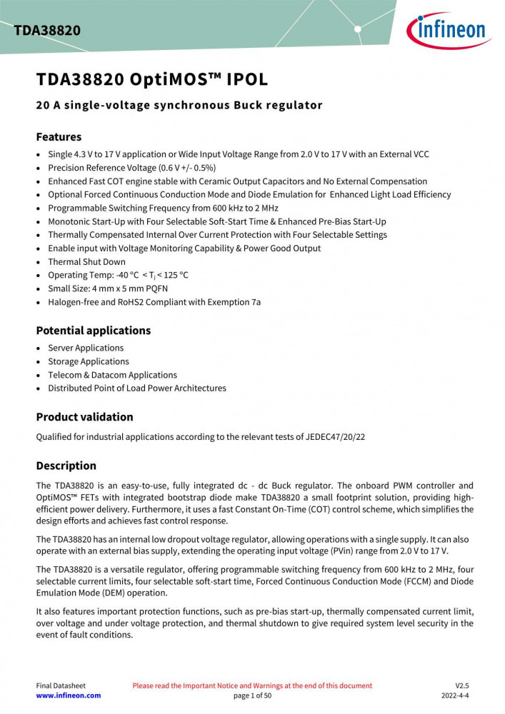 TDA38820AUMA1 datasheet page 1